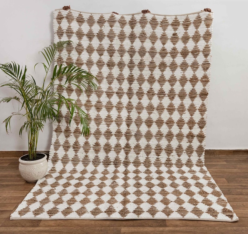 Jute Cotton Rug Hand Woven Diamond Pattern Boho Modern Style. - Etsy
