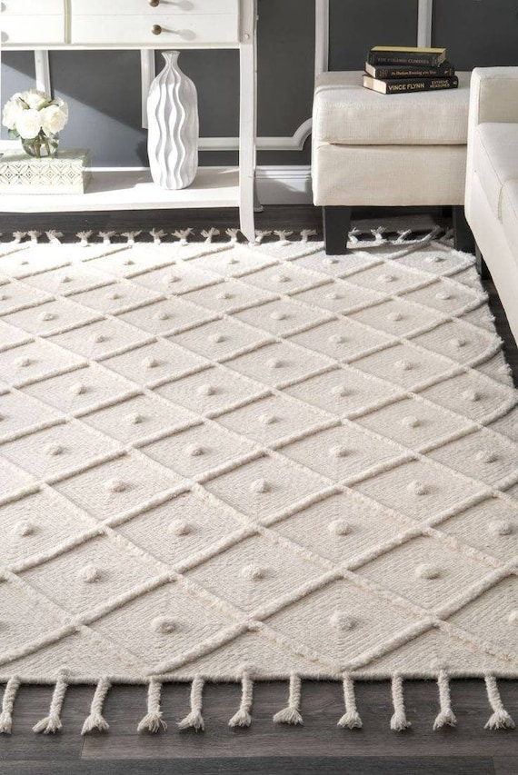 Ivory White Wool Boho Inspired Hand Woven Rug Bohemian - Etsy