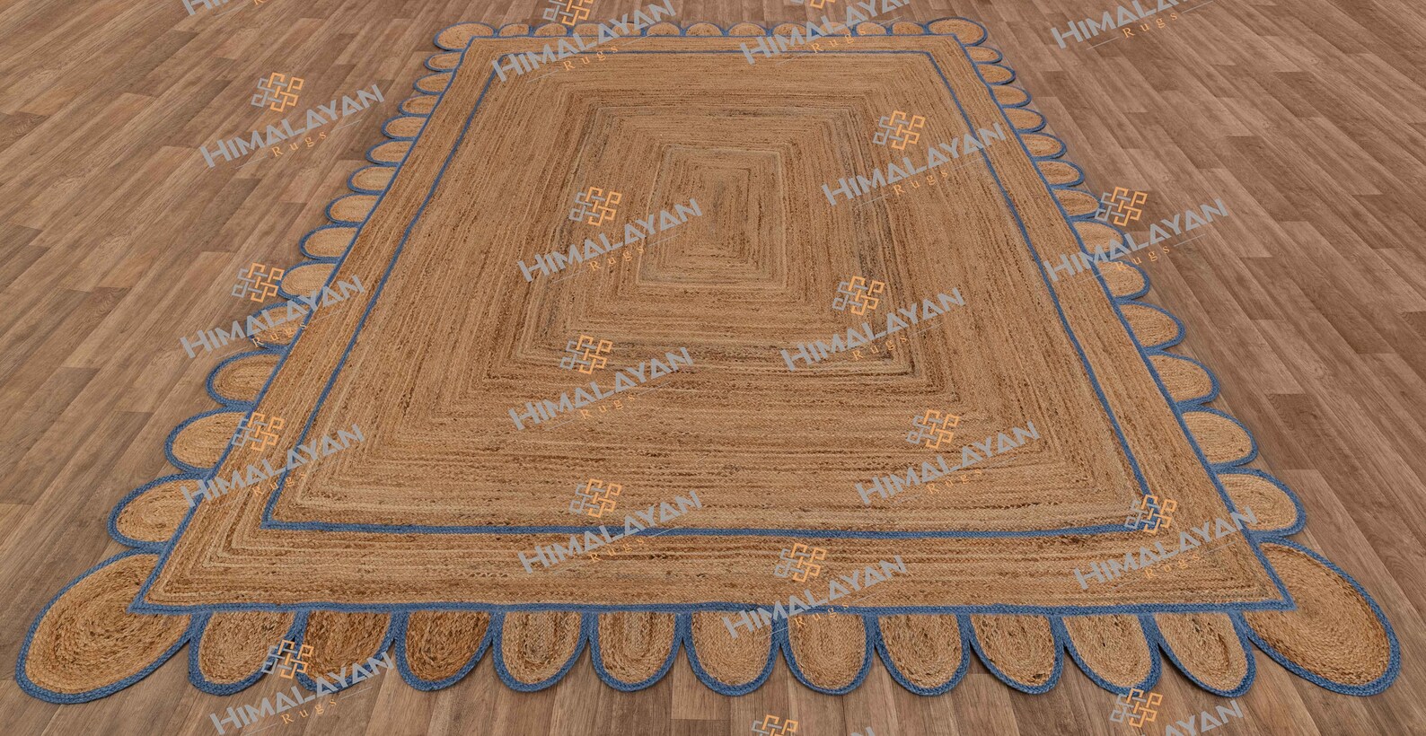 French Blue Jute Scallop Handmade Rug Jute Rugs Customise in - Etsy