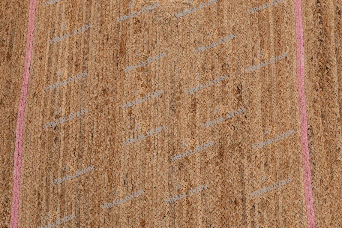 Soft Pink Border Jute Scalloped Handmade Rug, Pink Jute Rugs Boho ...