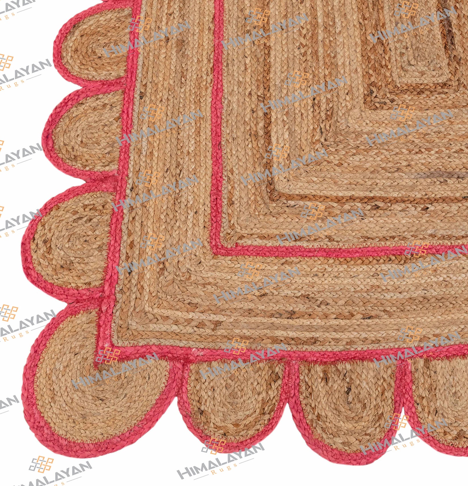 Fuchsia Pink Jute Scallop Rug, Hand Made Jute Boho Rug, Customize in ...