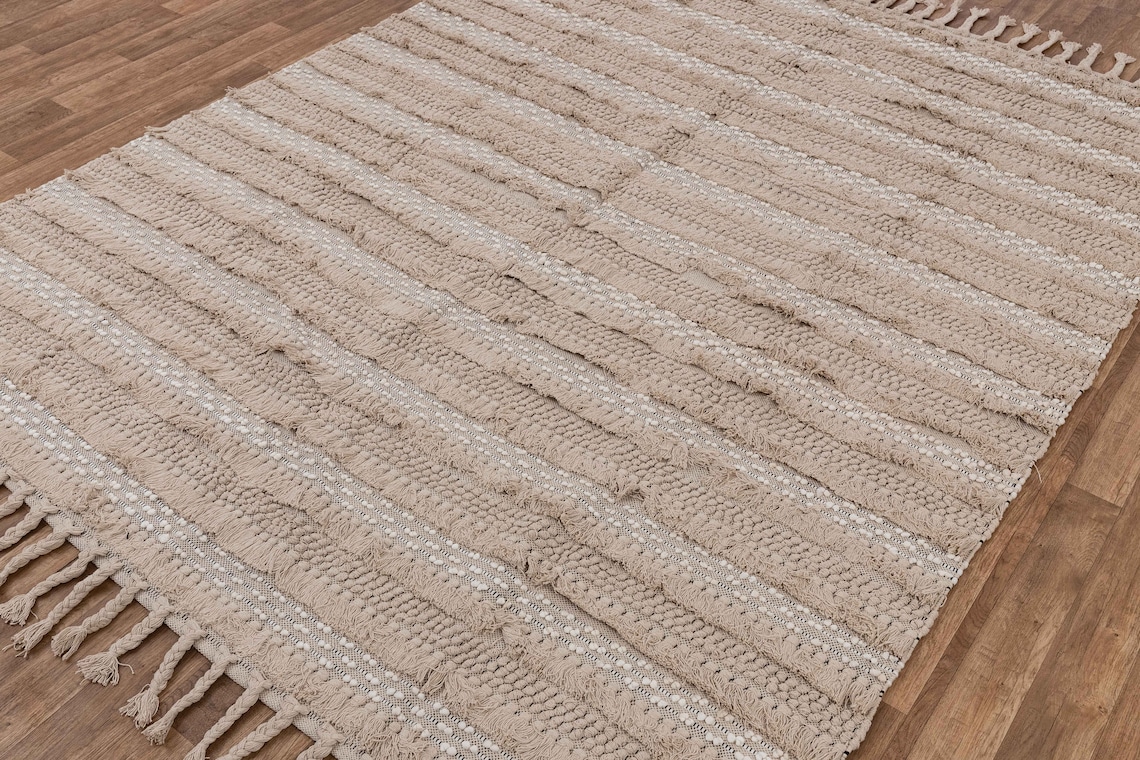 Modern White Beige Boho Moroccan Hand Woven Cotton Soft Rug - Etsy
