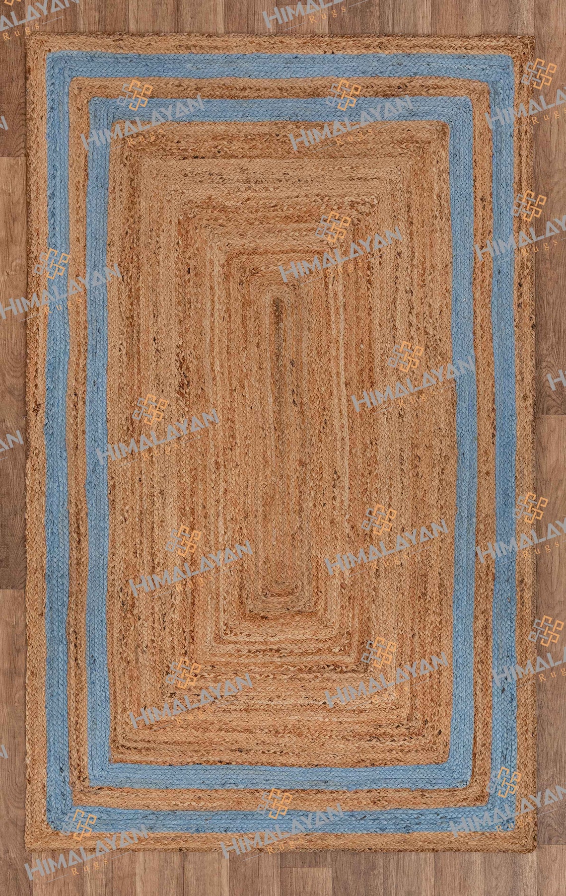 Classic Blue Jute Scallop Handmade Rug Jute Rugs Customise - Etsy