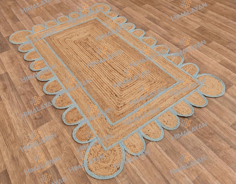 Scalloped Jute Rug Light Blue Jute Scallop Boho Decor - Etsy