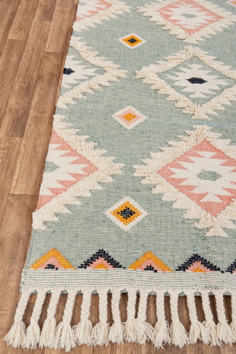 Sea Green Wool Moroccan Rug Hand Woven Bohemian Decor - Etsy