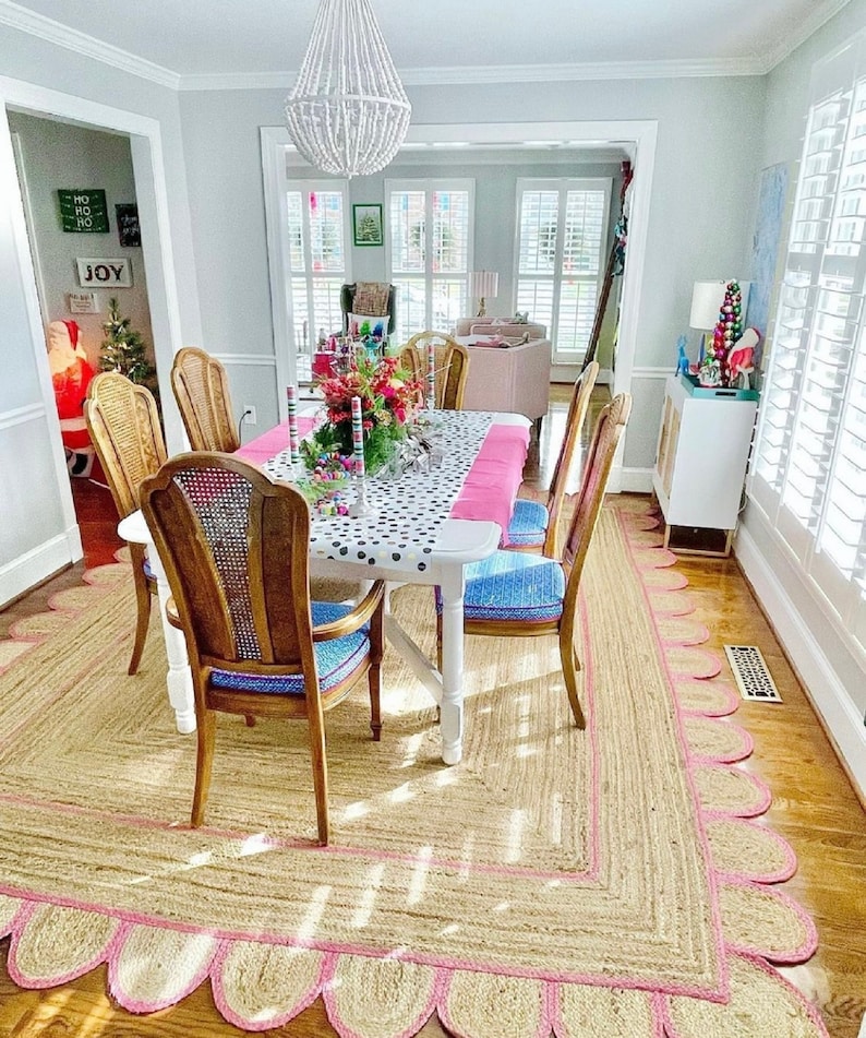 Fuchsia Pink Jute Scallop Handmade Rug Customise in Any Size - Etsy