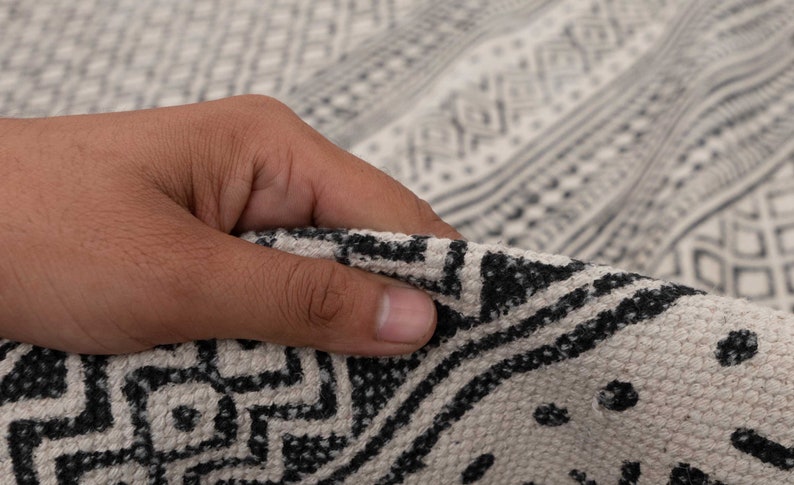 Handmade Boho Style Woven Cotton Block Print Rug South West - Etsy