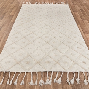 Ivory White Wool Boho Inspired Hand Woven Rug, Bohemian Moroccan Style ...