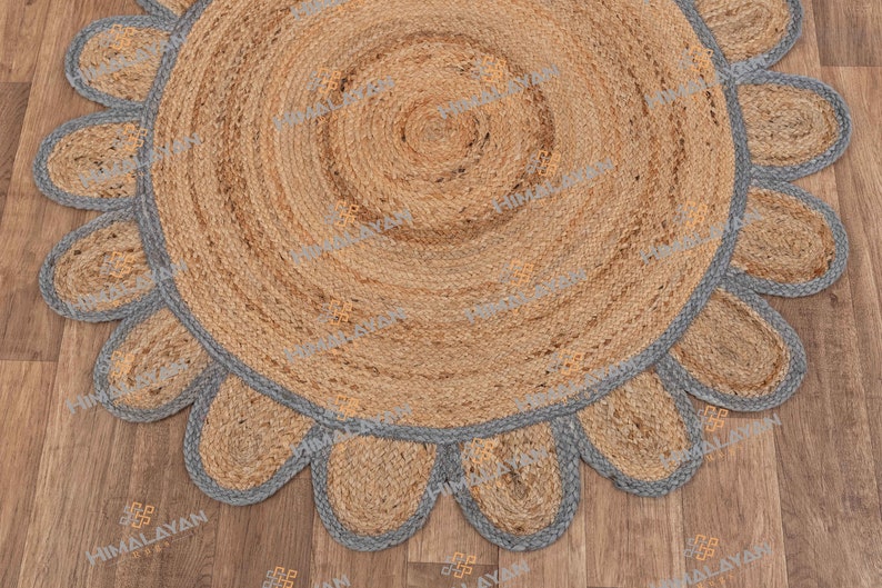 Round Jute Scallop Rug Grey Customize in Any Size & Shape - Etsy