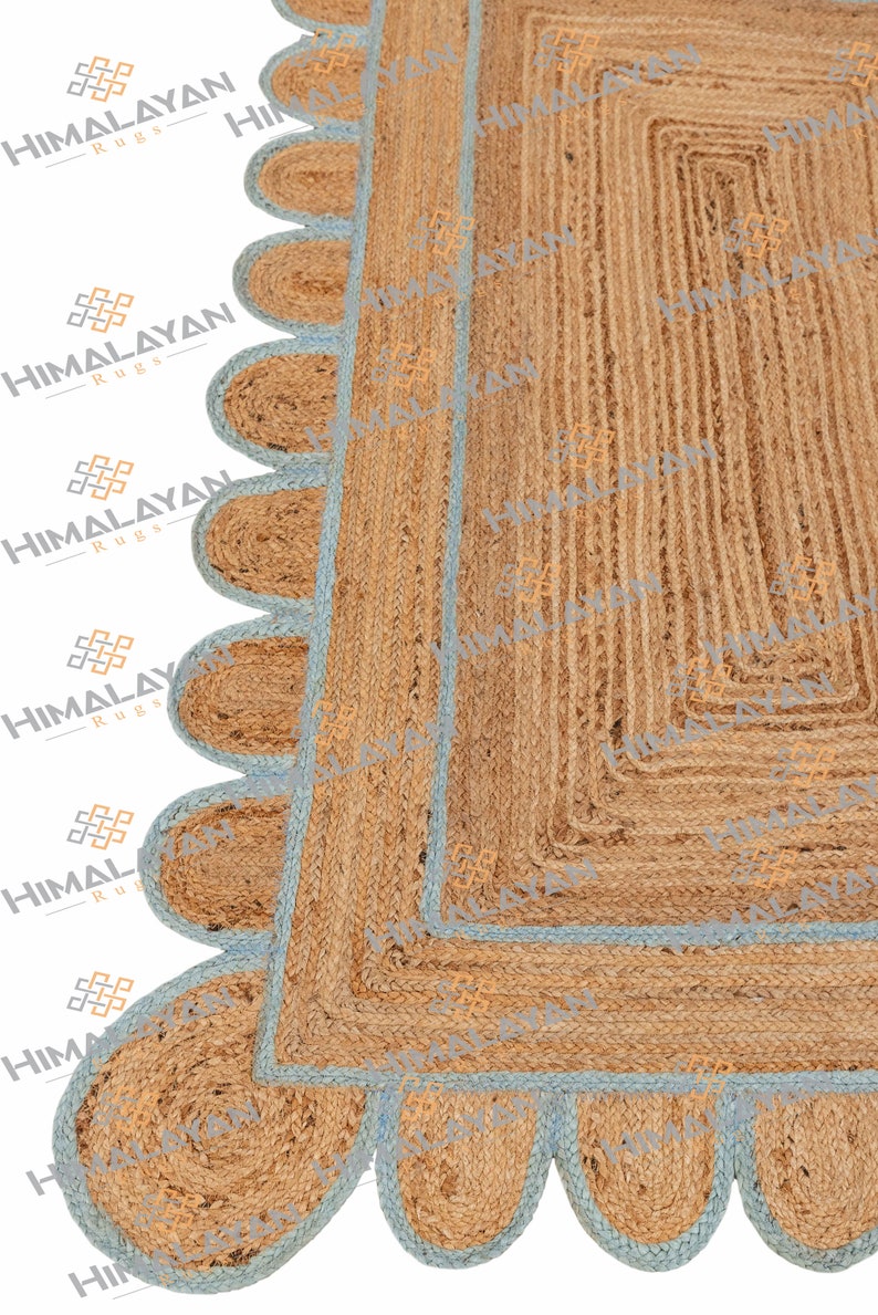 Scalloped Jute Rug Light Blue Jute Scallop Boho Decor - Etsy