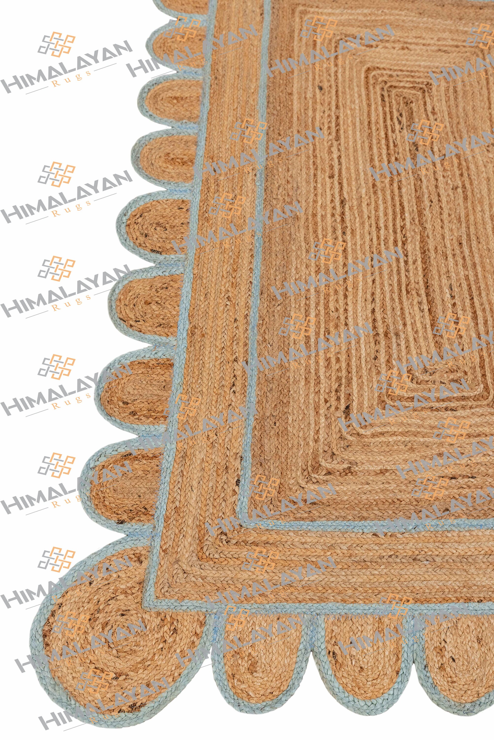 Scalloped Jute Rug Light Blue Jute Scallop Boho Decor - Etsy