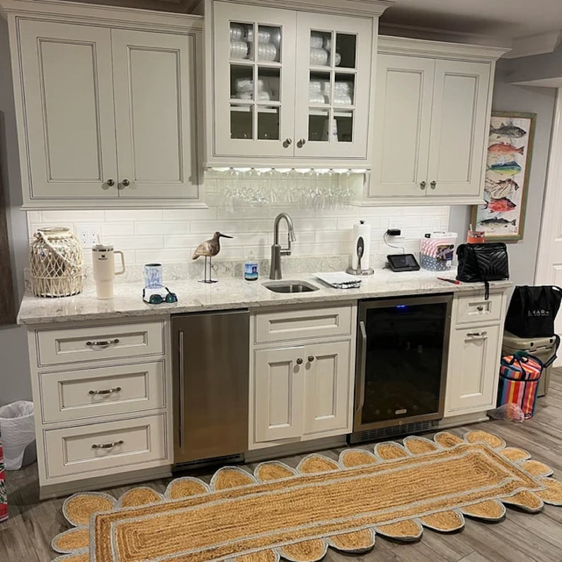 Scalloped Jute Rug Light Blue Jute Scallop Boho Decor - Etsy