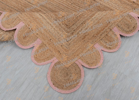Soft Light Pink Border Jute Scalloped Handmade Rug Pink Jute - Etsy