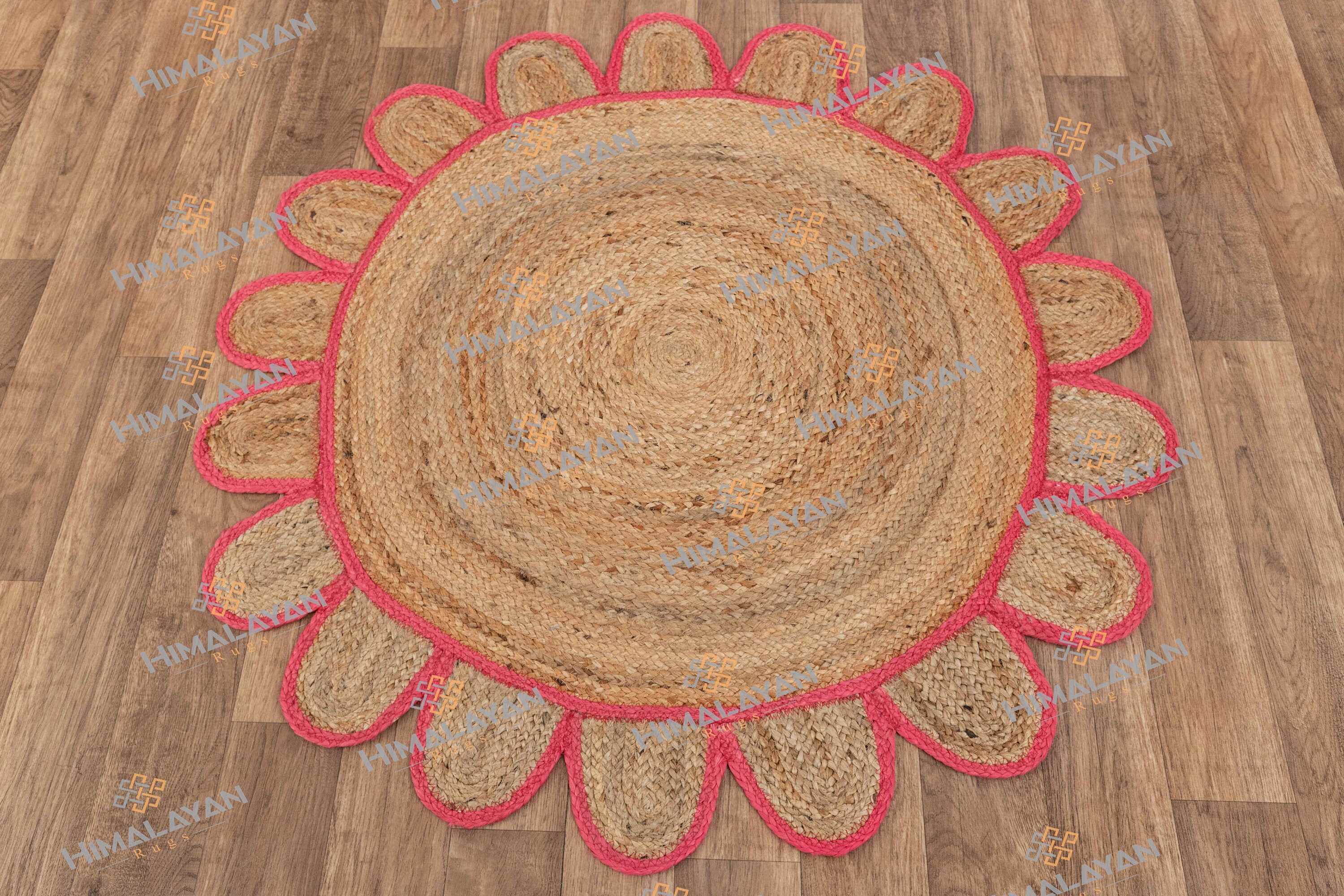 Round Jute Scallop Rug Raspberry, Customize in Any Size & Shape !!free ...