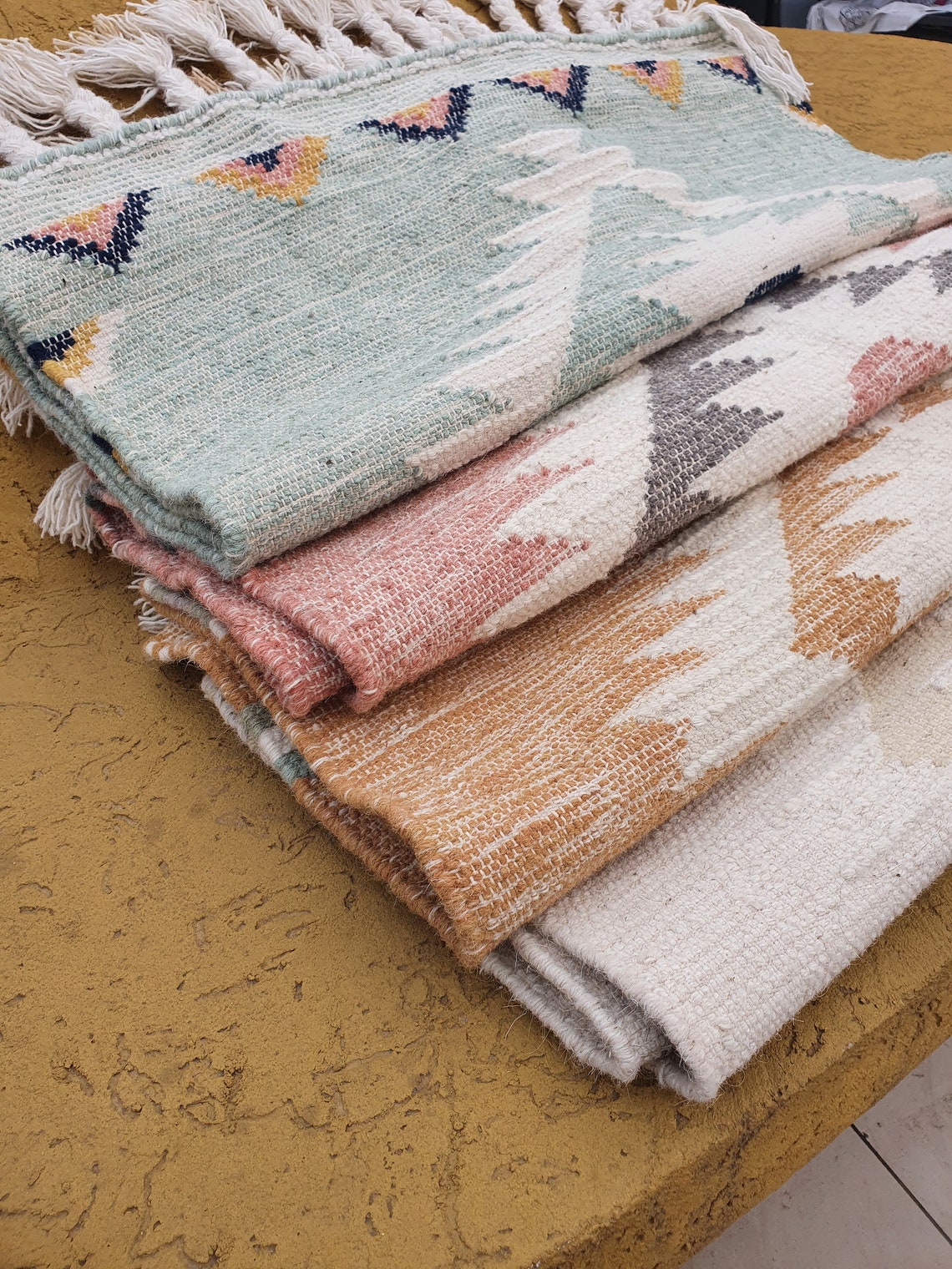 Sea Green Wool Moroccan Rug Hand Woven Bohemian Decor - Etsy