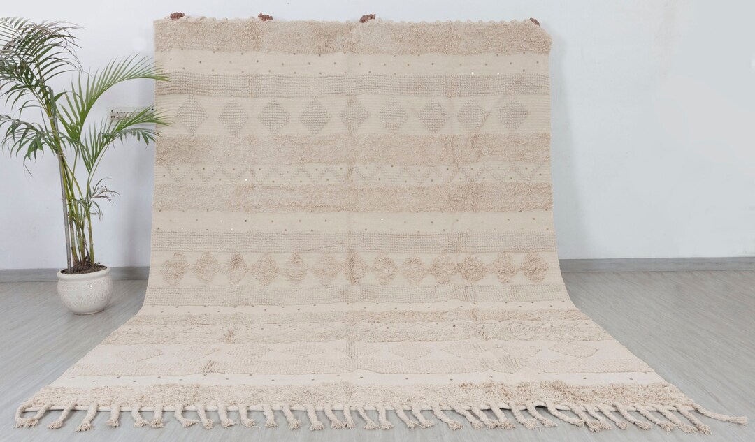 Beige Hand Woven Undyed Cotton Boho Rug Moroccan Decor Nordic ...