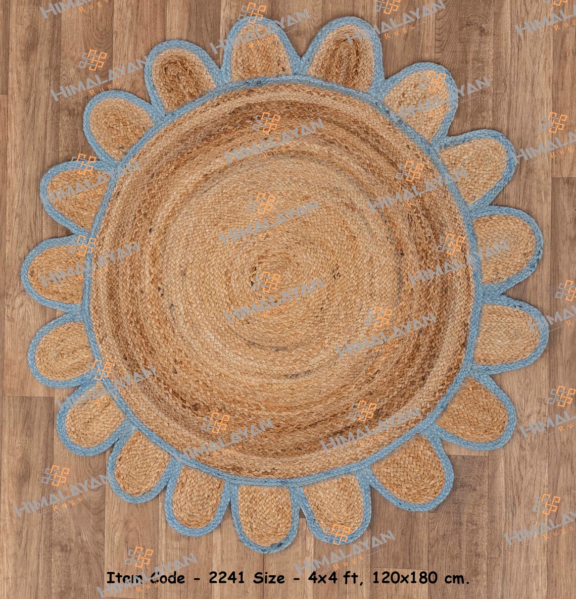 Round Jute Scallop Rug Classic Blue Customize in Any Size & | Etsy