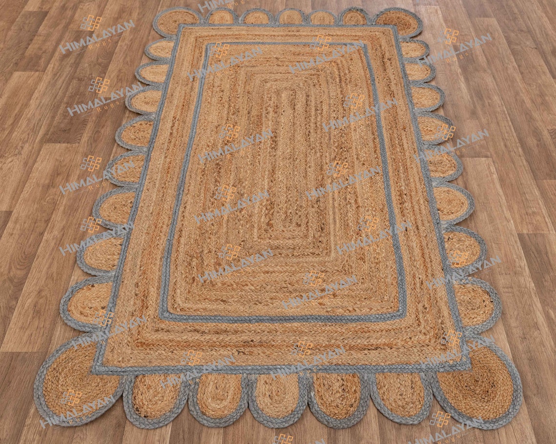 Grey Jute Scalloped Handmade Rug Customize in Any Size and - Etsy