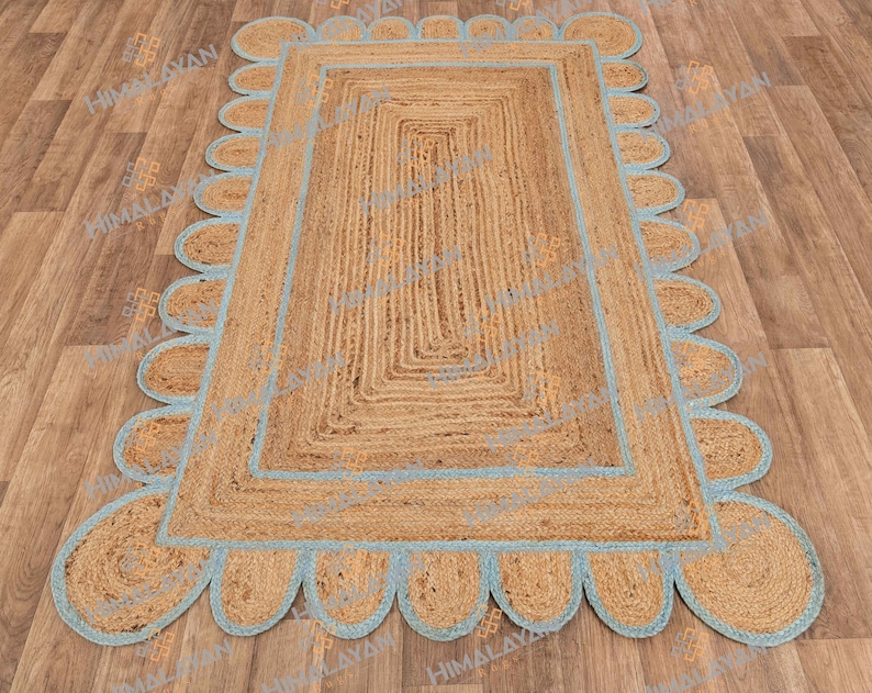 Scalloped Jute Rug Light Blue Jute Scallop Boho Decor - Etsy