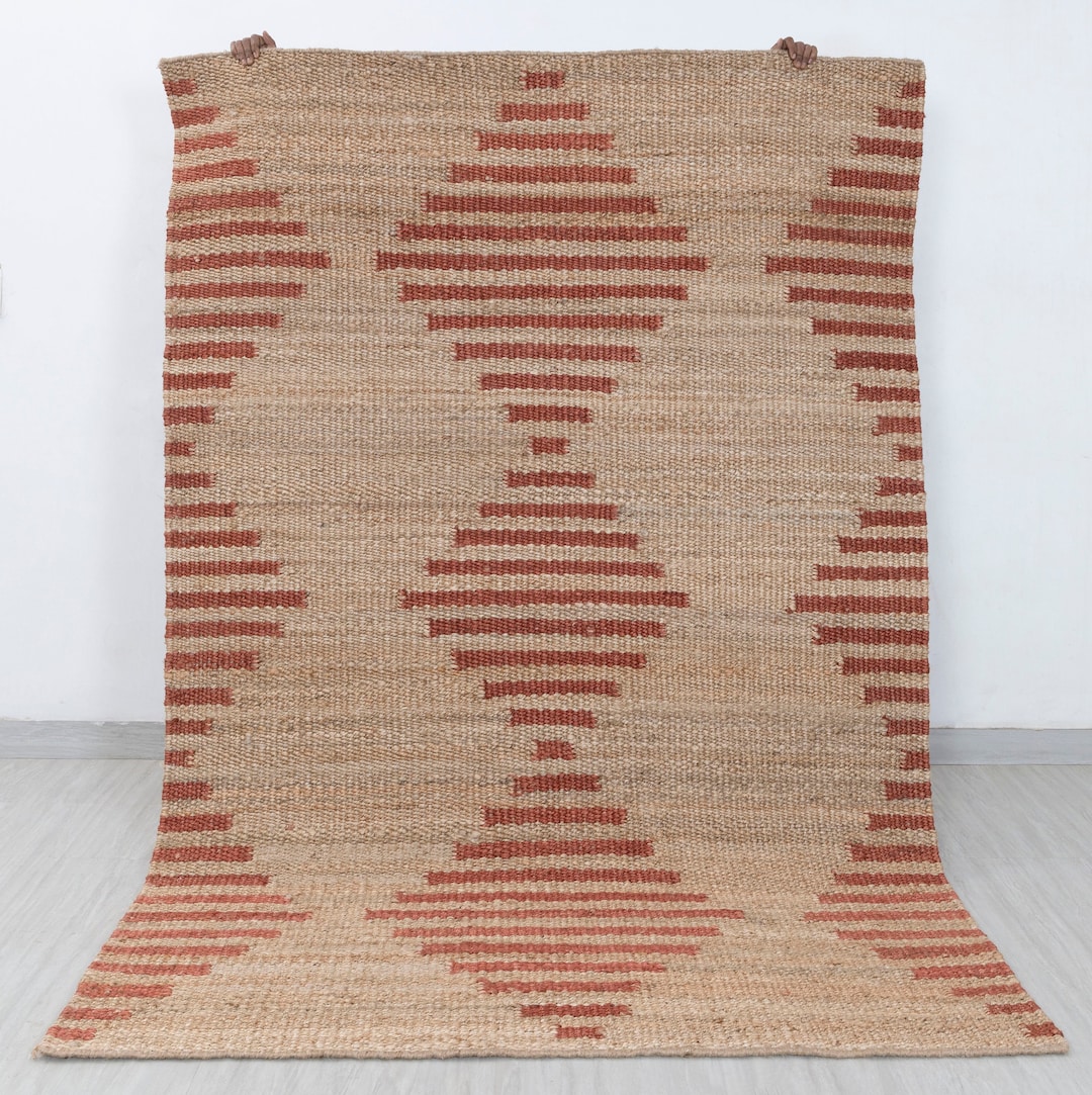 Natural Red Jute Premium Modern Rug Hand Woven Decor Inspired, Boho ...