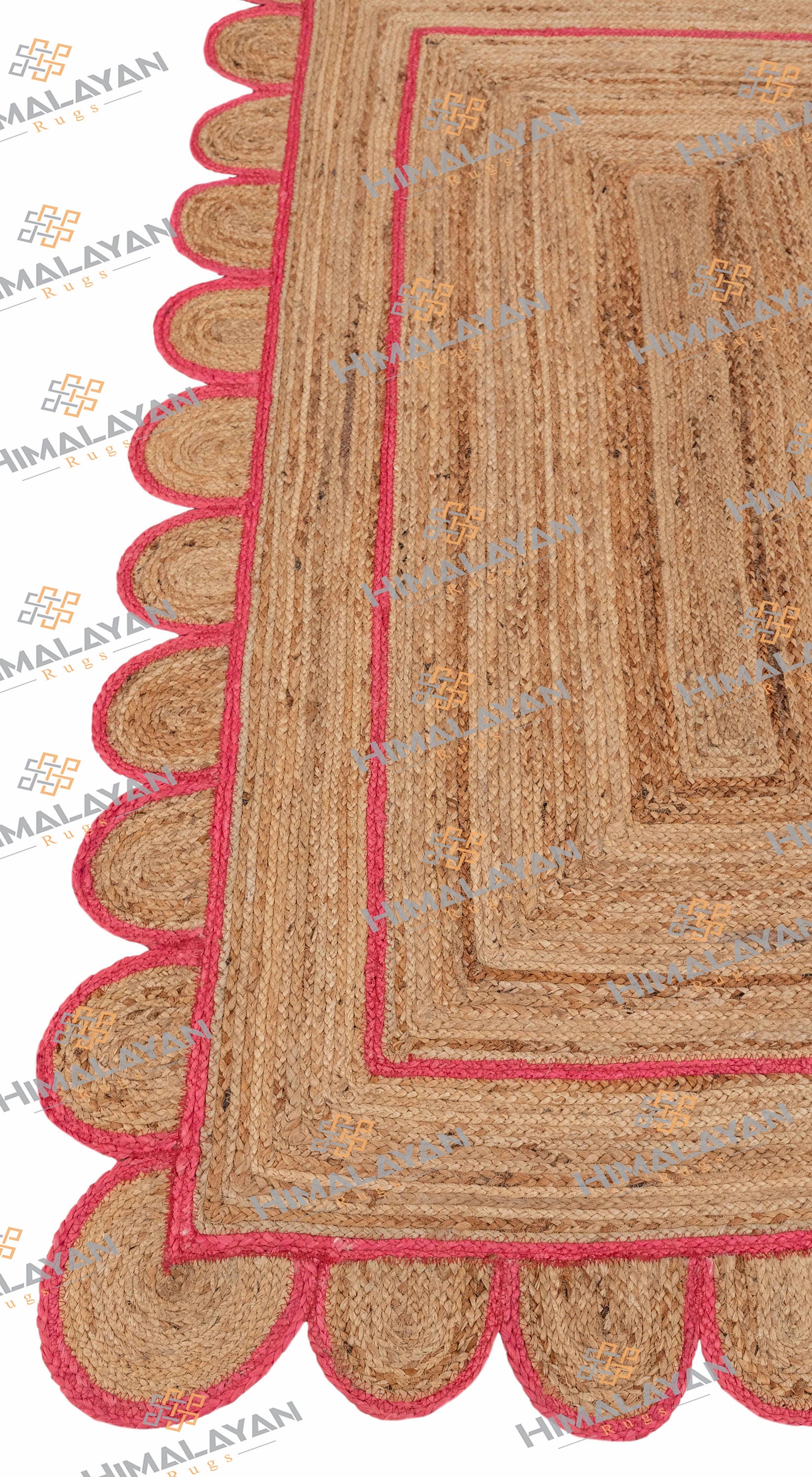 Fuchsia Pink Jute Scallop Rug Hand Made Jute Boho Rug | Etsy