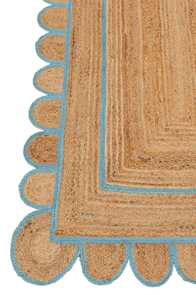 Scallop Jute Blue Hand Made RugBohemian Decor Inspire | Etsy