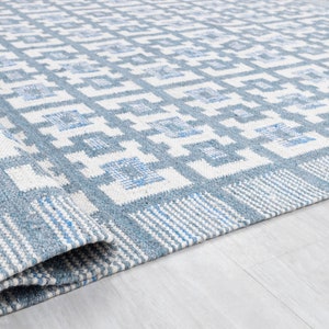 Ivory Blue Scandinavian Design High Quality Hand Woven Flatweave Kilim ...