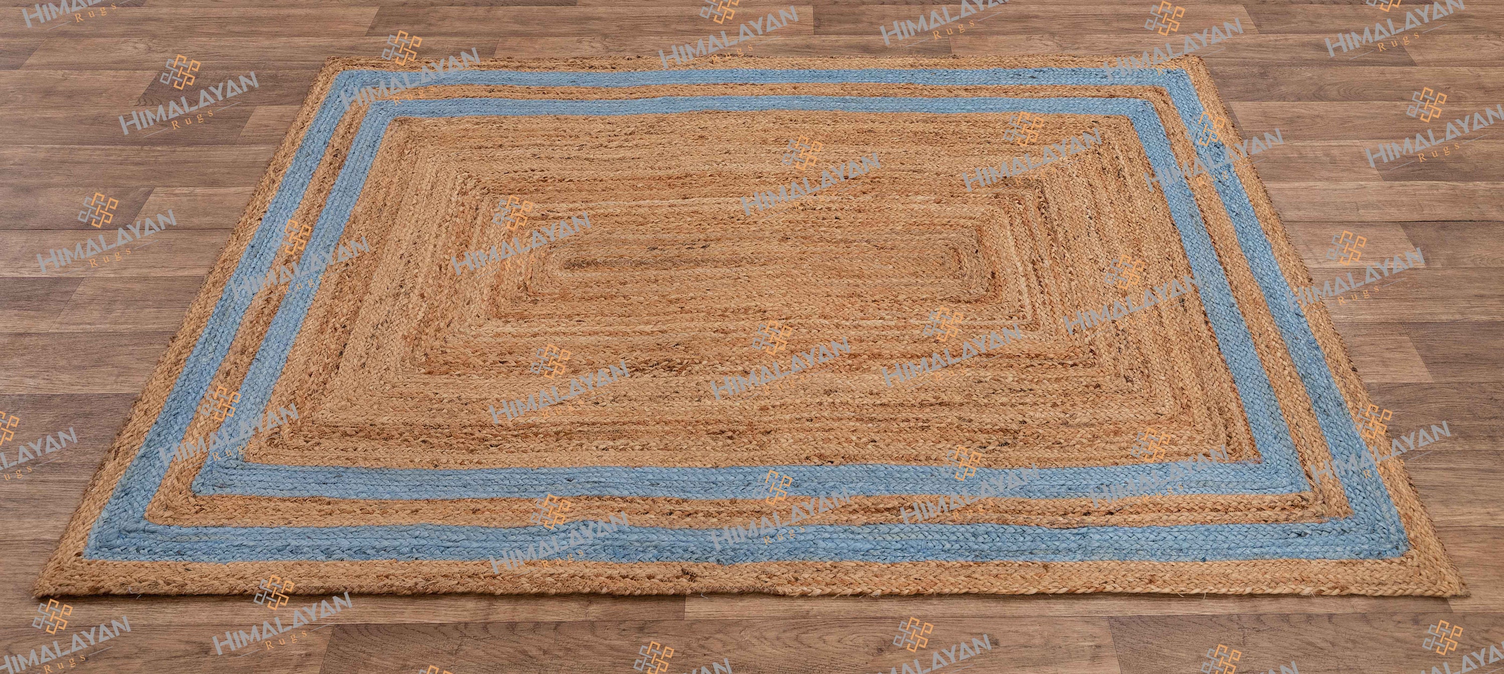 Classic Blue Jute Scallop Handmade Rug Jute Rugs Customise | Etsy