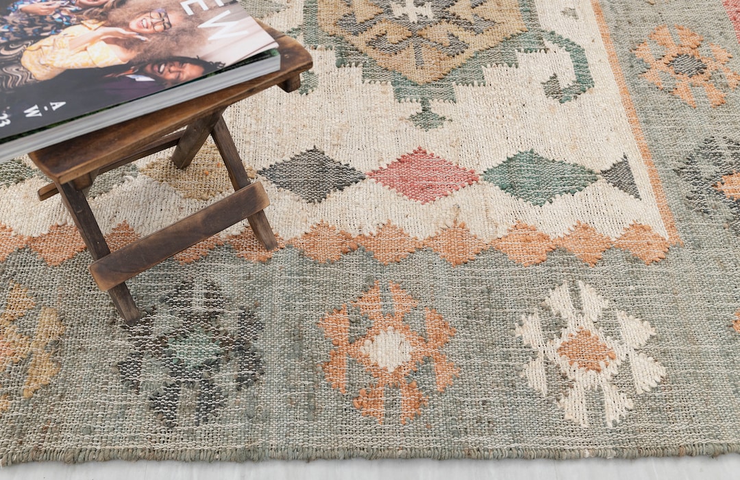 Cream Green Living Room Rug Jute Flatweave Premium Rug Hand Woven Decor ...