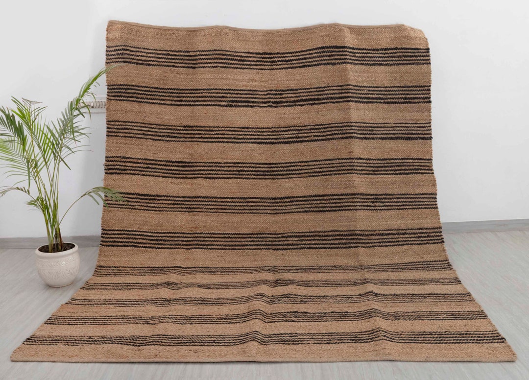 Jute Cotton Rug Hand Woven Black & Natural Jute Boho Modern Style. JR ...