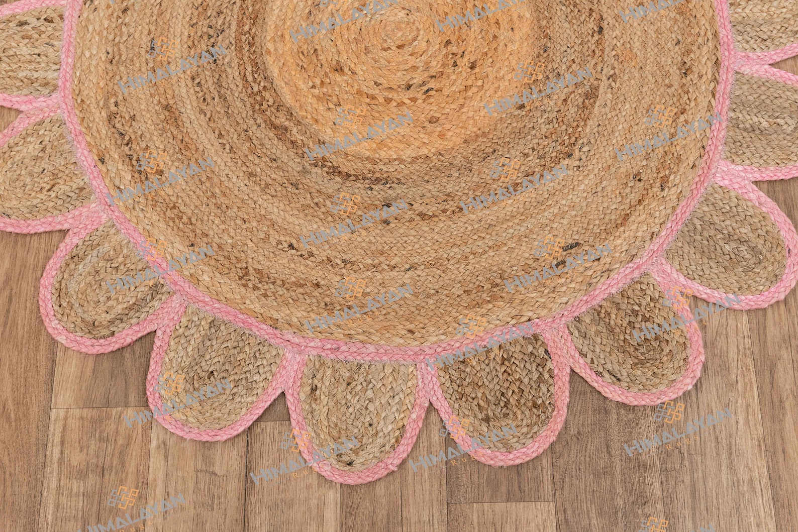 Round Jute Scallop Rug Pink Customize in Any Size & Shape PS - Etsy