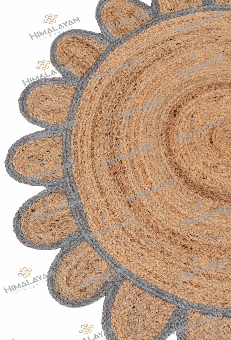 Round Jute Scallop Rug Grey Customize in Any Size & Shape - Etsy