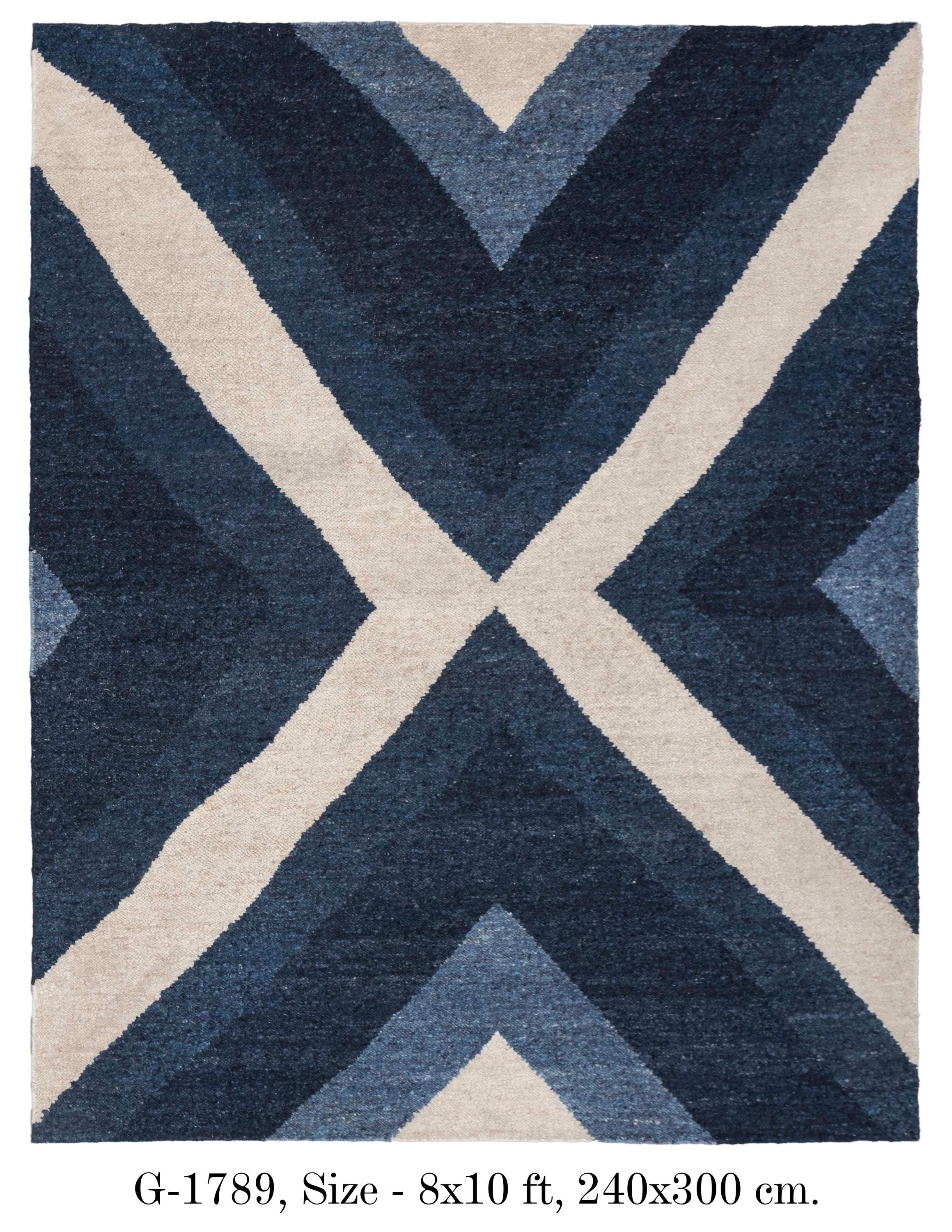 8x10 Blue Indigo Cream Wool Thick Hand Woven High Quality Bohemian ...