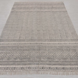 Handmade Boho Style Woven Cotton Block Print Rug, South West Rug Beige ...