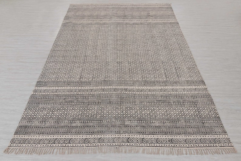 Handmade Boho Style Woven Cotton Block Print Rug South West - Etsy