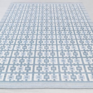 Ivory Blue Scandinavian Design High Quality Hand Woven Flatweave Kilim ...