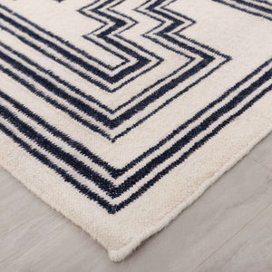 White Navy Modern Geometric Design Hand Woven High Quality Wool ...