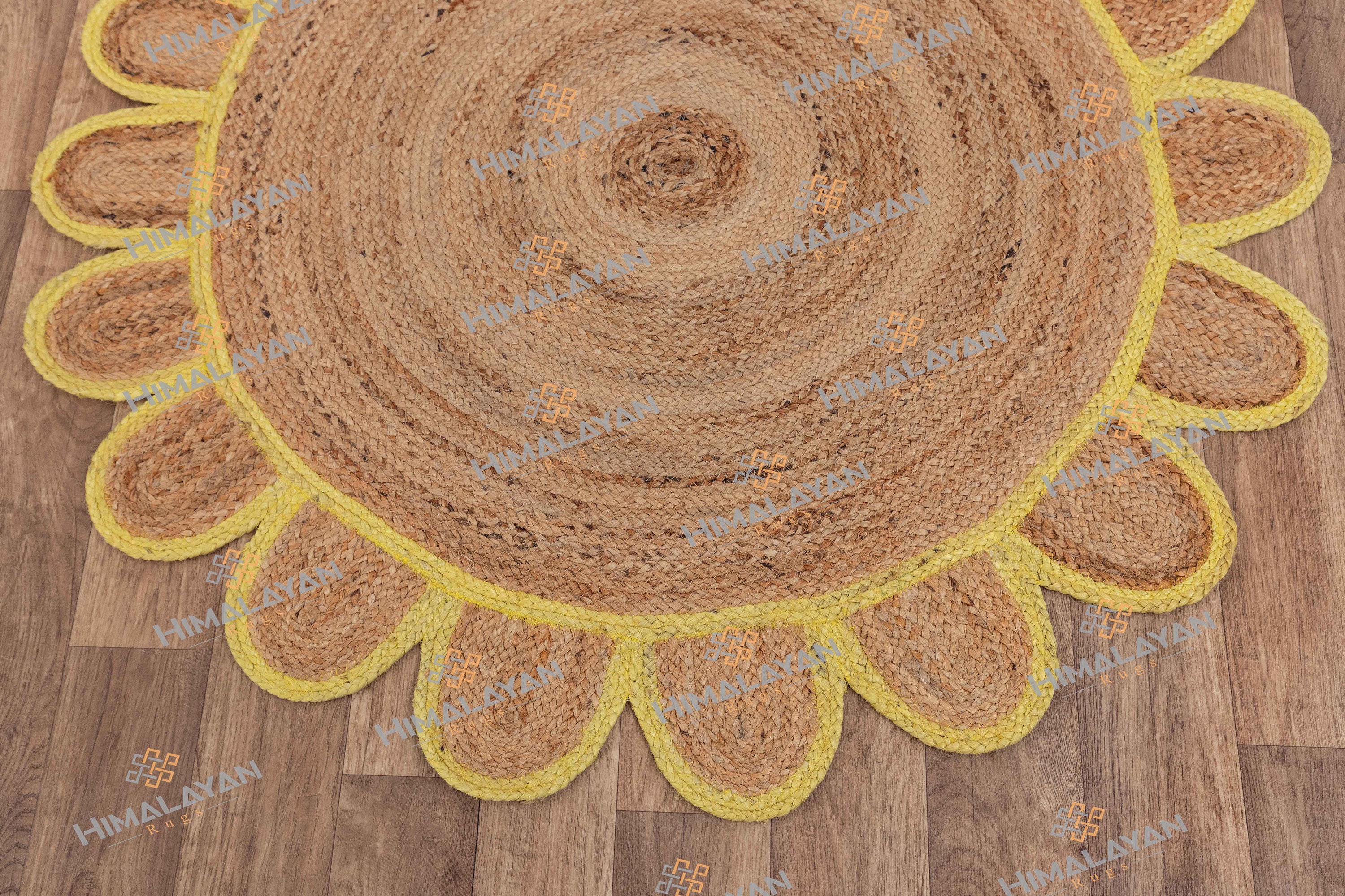 Round Jute Scallop Rug Yellow Customize in Any Size & Shape | Etsy
