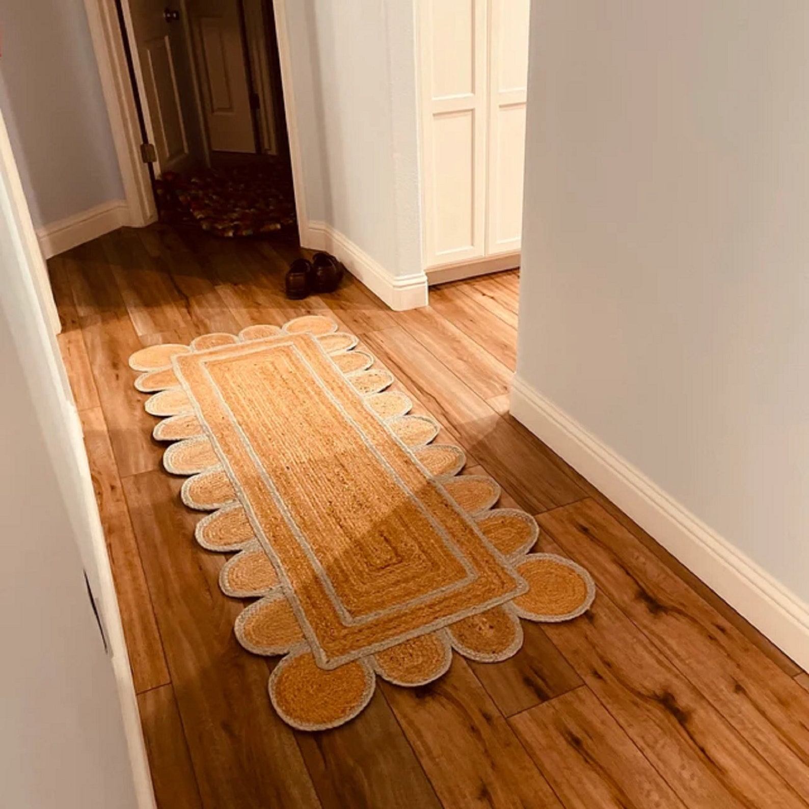 Scalloped Jute Rug Light Blue Jute Scallop Boho Decor - Etsy