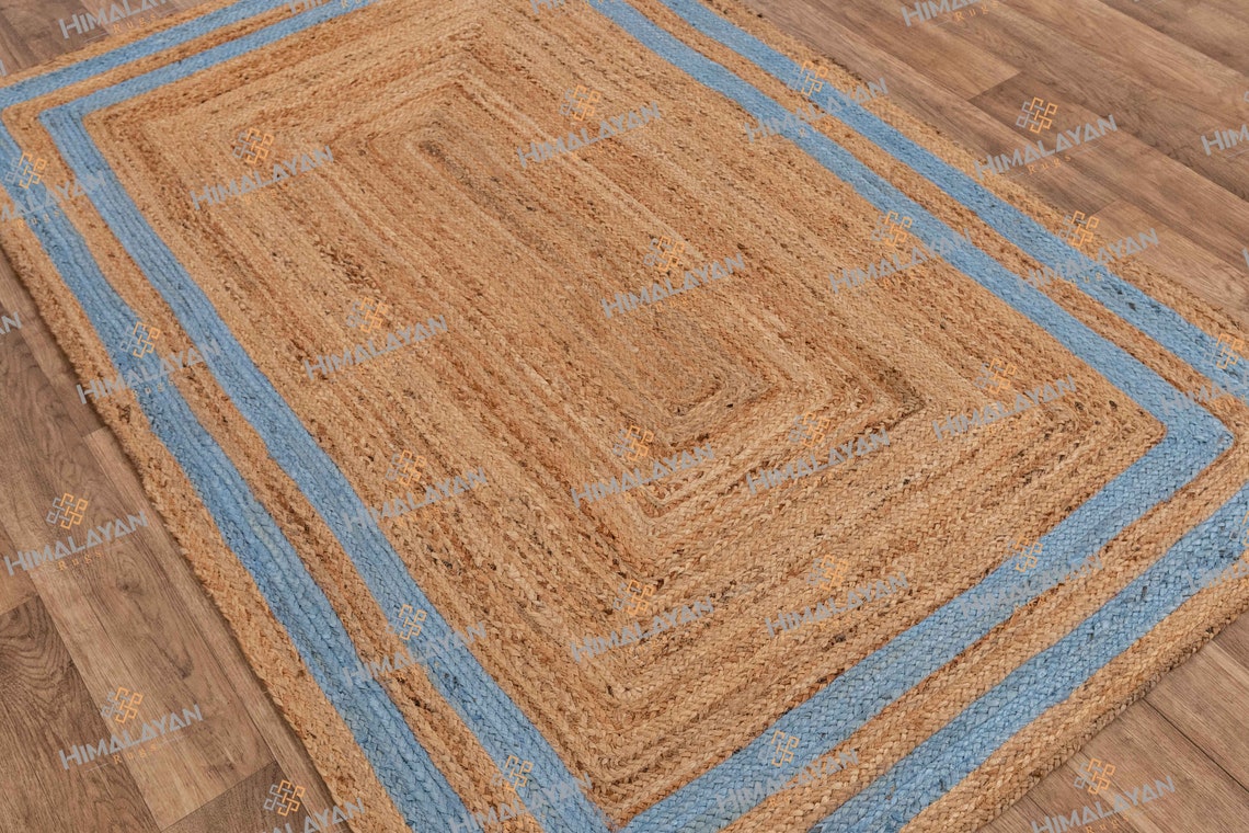 Classic Blue Jute Scallop Handmade Rug Jute Rugs Customise - Etsy