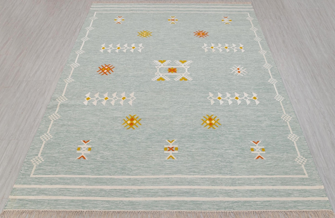 Sea Green Inspired Bohemian Soft Wool Boho Moroccan Rug Hand Woven ...