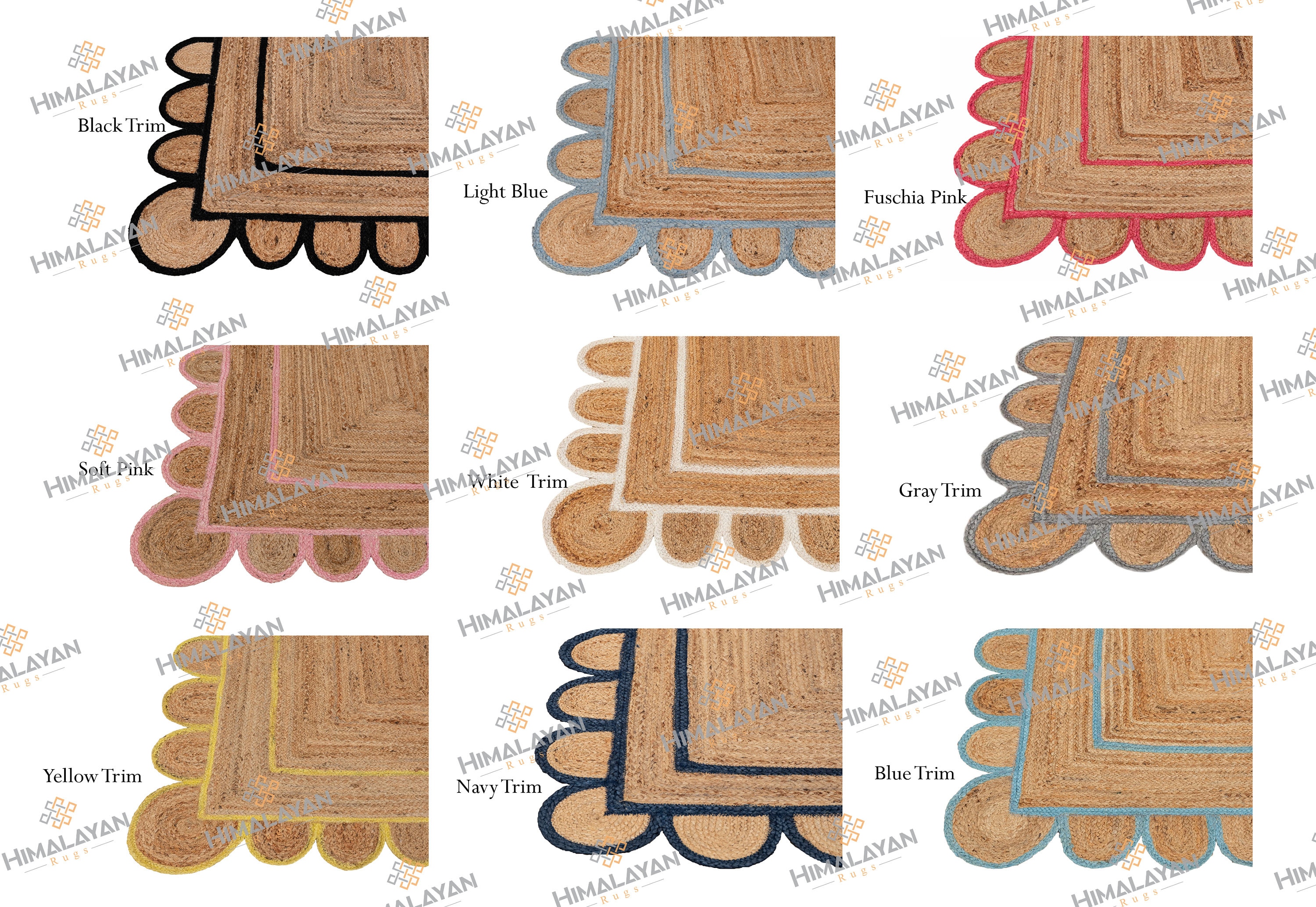 French Blue Jute Scallop Handmade Rug Jute Rugs Customise in - Etsy