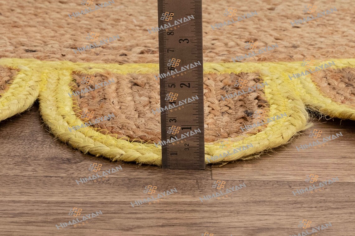 Round Jute Scallop Rug Yellow Customize in Any Size & Shape | Etsy