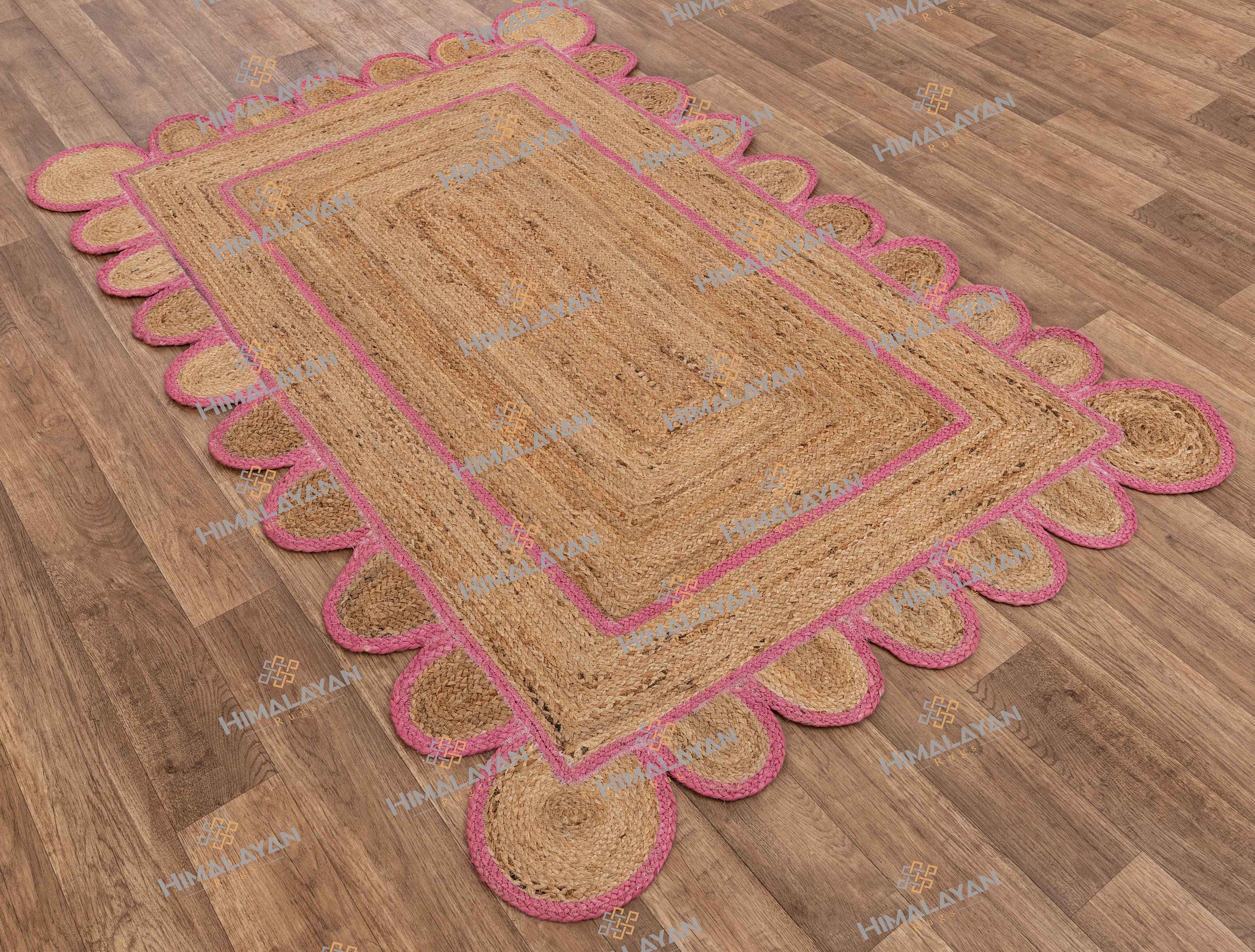 Fuchsia Pink Jute Scallop Handmade Rug Customise in Any Size | Etsy