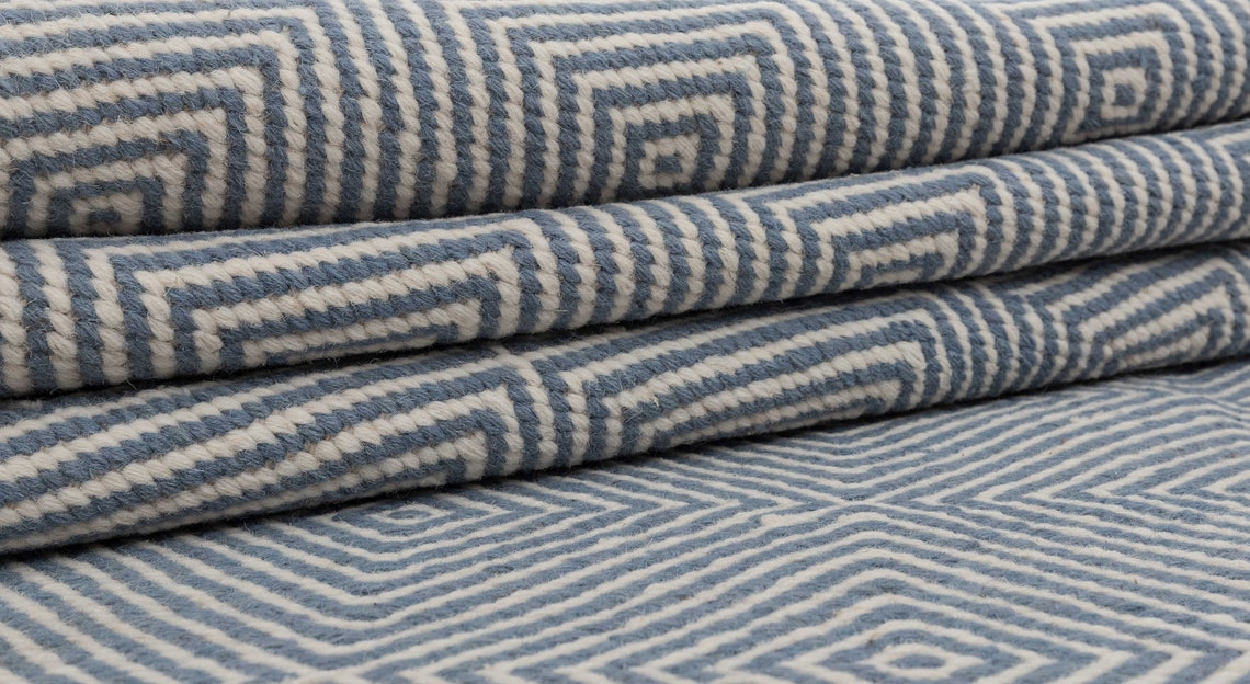 Light Blue Geometric Diamond High Quality Hand Woven Wool | Etsy