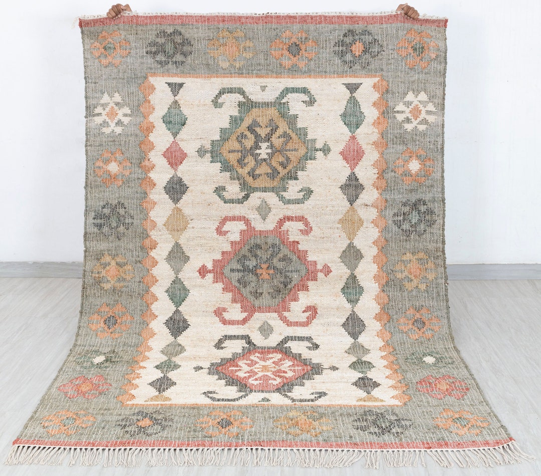 Cream Green Living Room Rug Jute Flatweave Premium Rug Hand - Etsy