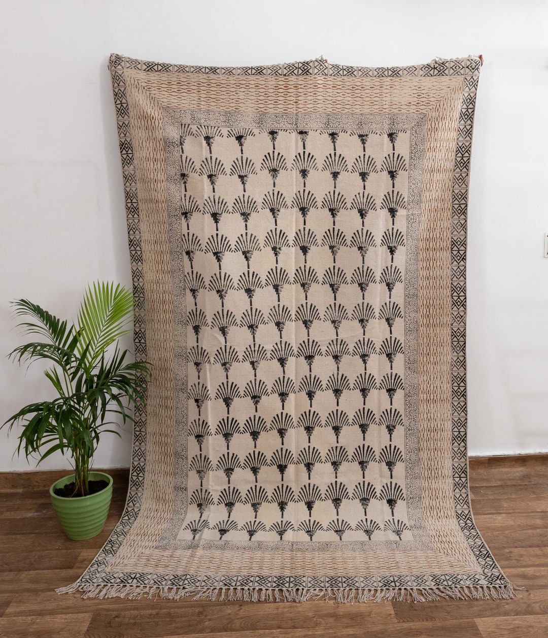 Handmade Cotton Natural Block Printed Boho Inspired Flatweave Rug...#aa ...