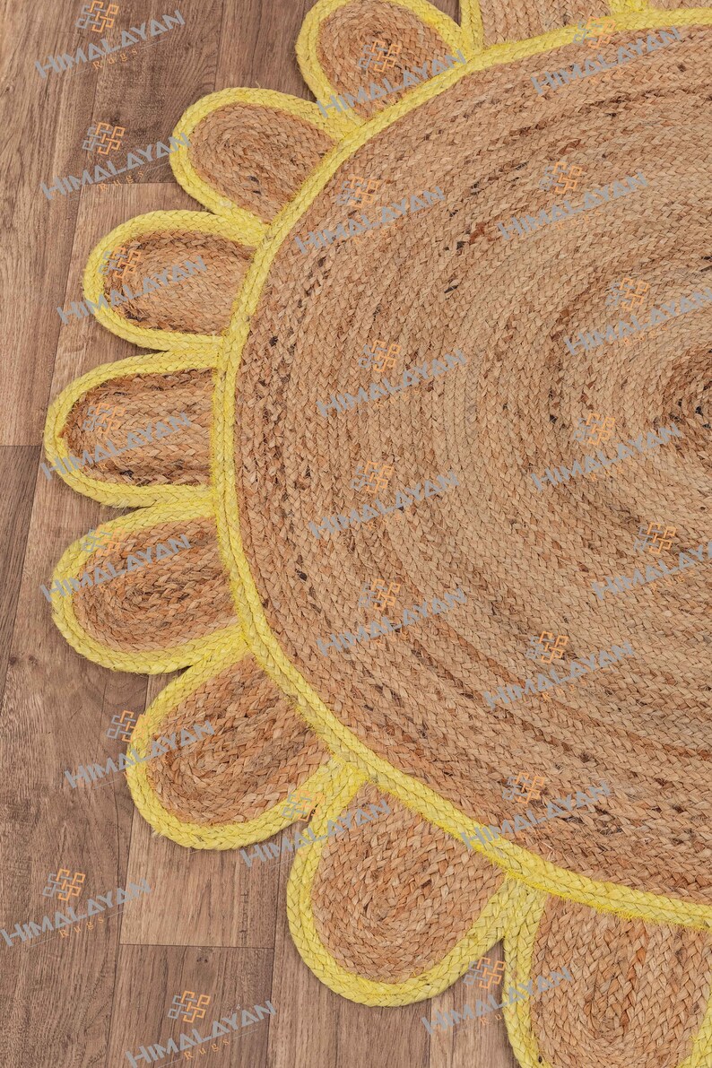 Round Jute Scallop Rug Yellow Customize in Any Size & Shape | Etsy