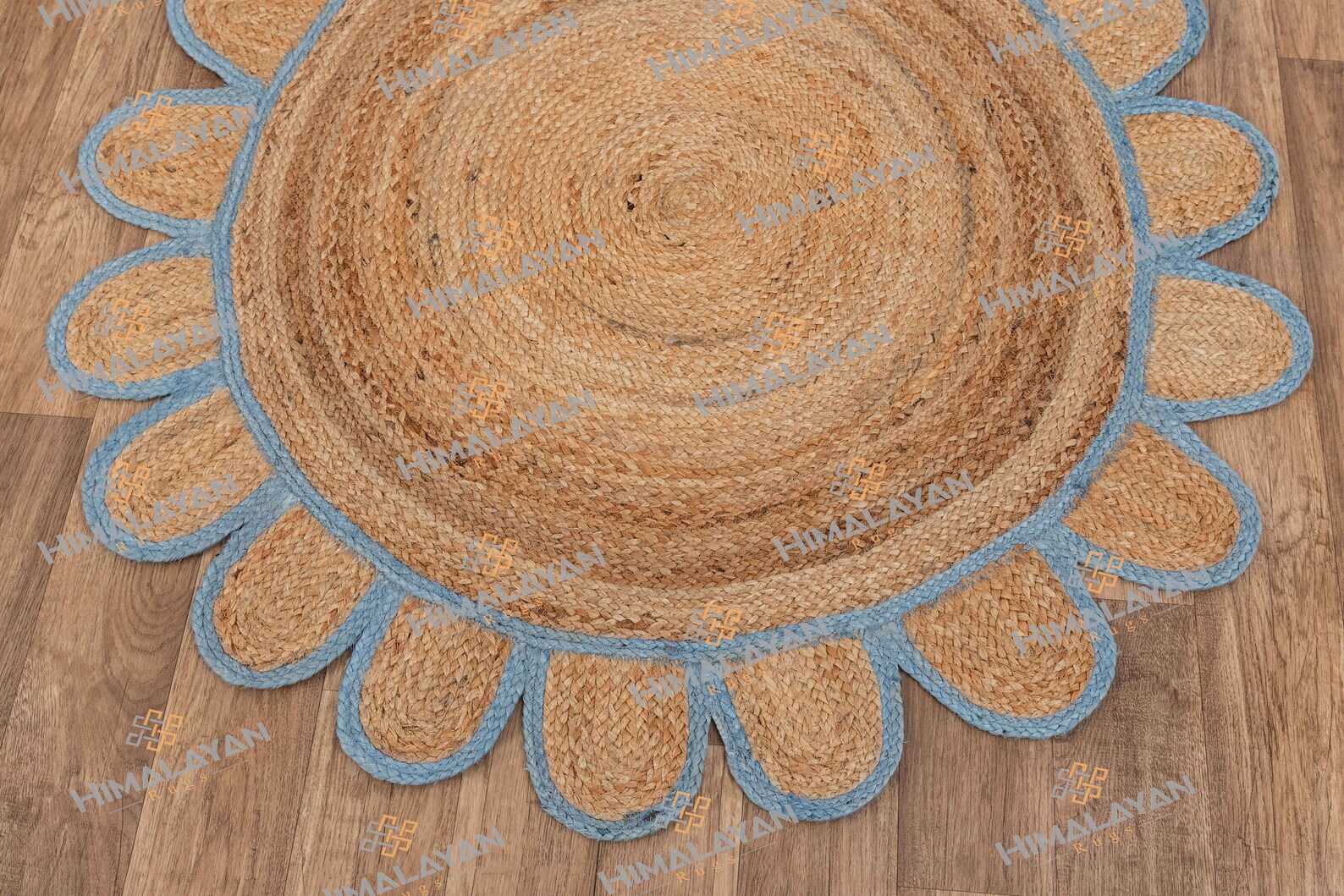 Round Jute Scallop Rug Classic Blue Customize in Any Size & - Etsy