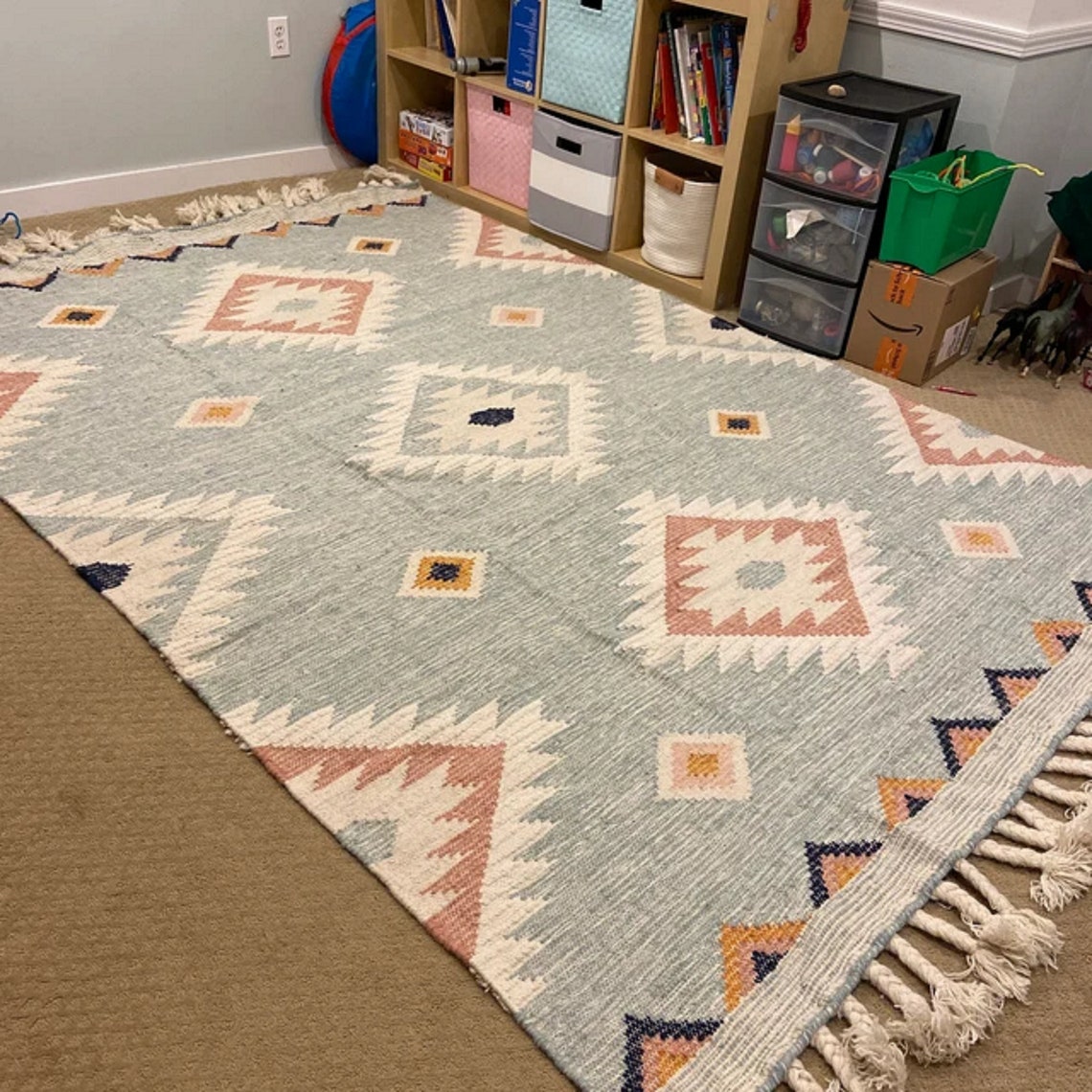 Sea Green Wool Moroccan Rug Hand Woven Bohemian Decor - Etsy